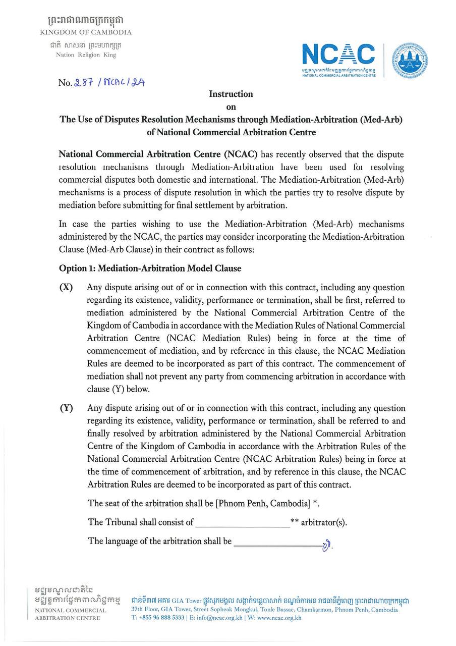 Instruction on the Use of Dispute Resolution Mechanisms through Mediation-Arbitration (Med-Arb ...